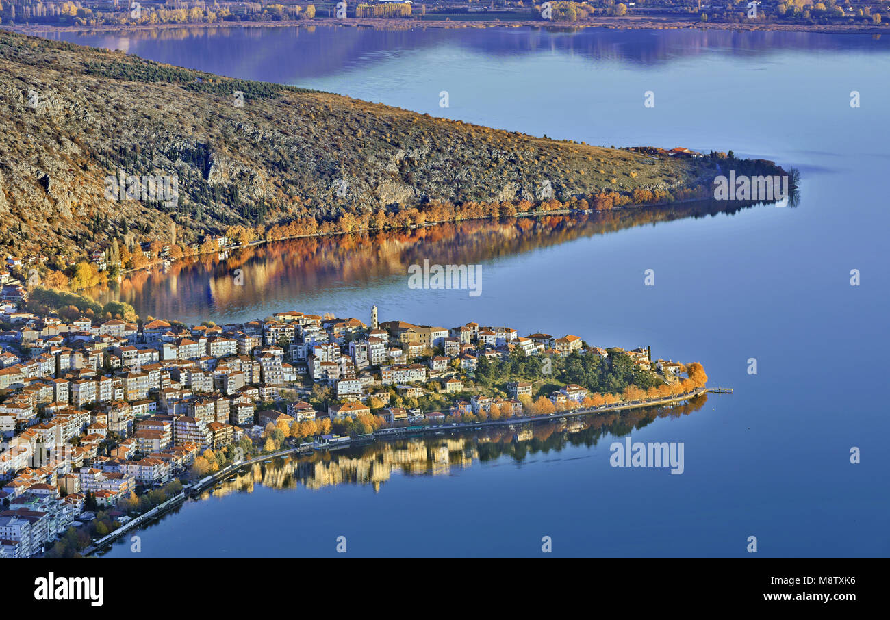 Aerial panoramic view of Kastoria city, a traditional gorgeous town ...