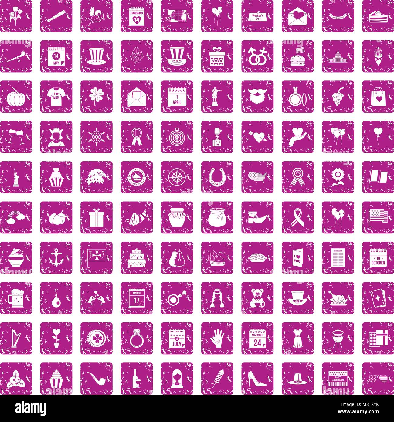 100 calendar icons set grunge pink Stock Vector Image & Art - Alamy