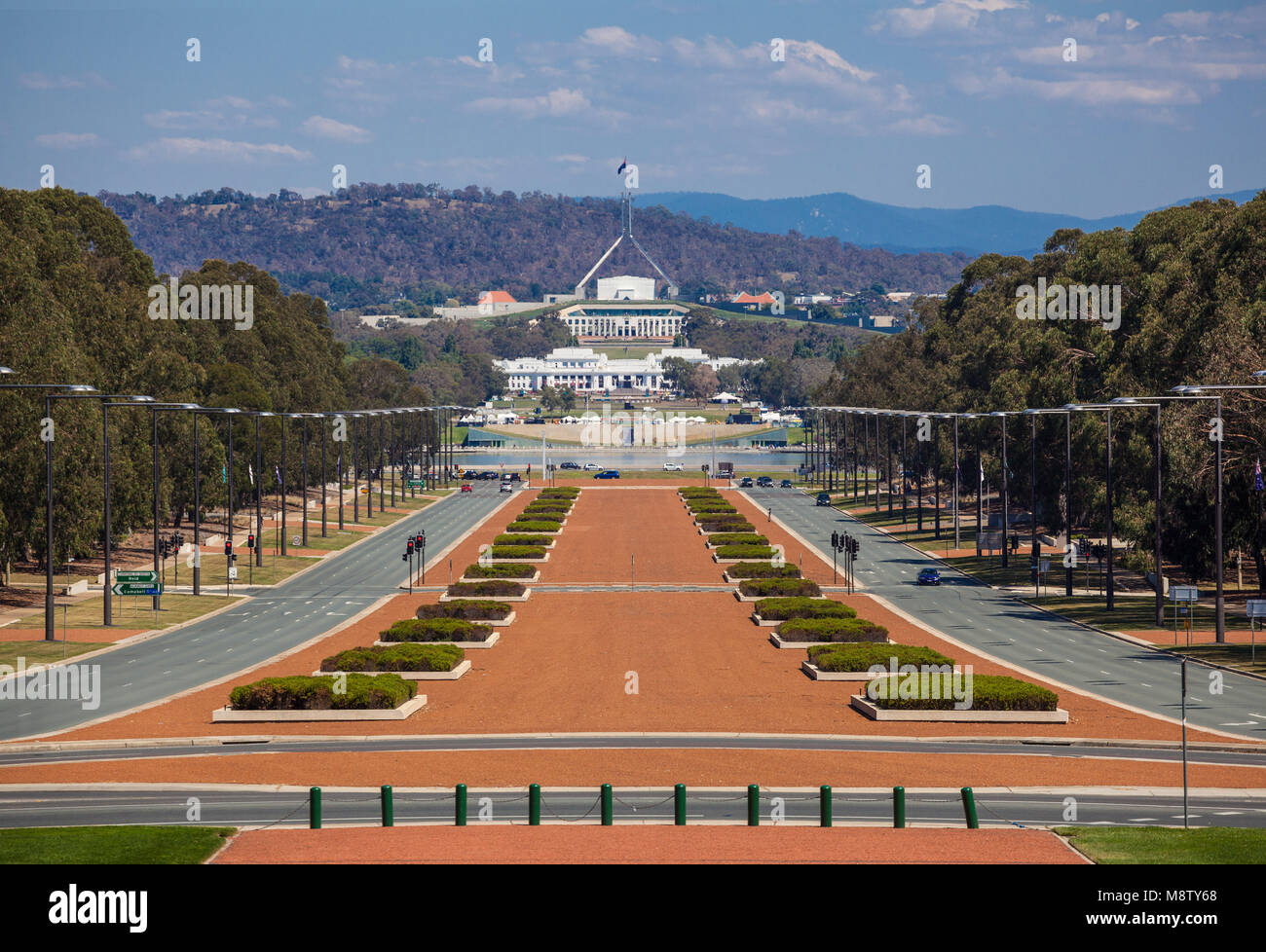ANZAC Parade viewed from Australian War Memorial with Parliament House ...
