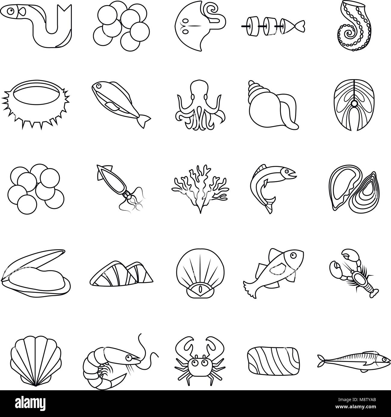 Seafood fish ocean icons set, outline style Stock Vector Image & Art ...