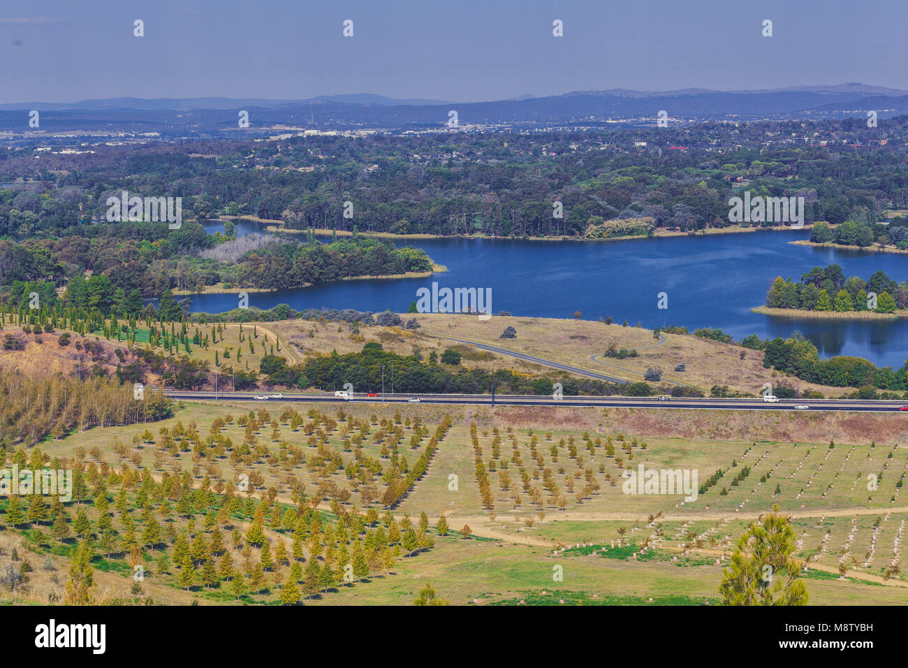 Aerial view of Lake Burley Griffin from National Arboretum, Canberra, Australia Stock Photo - Alamy