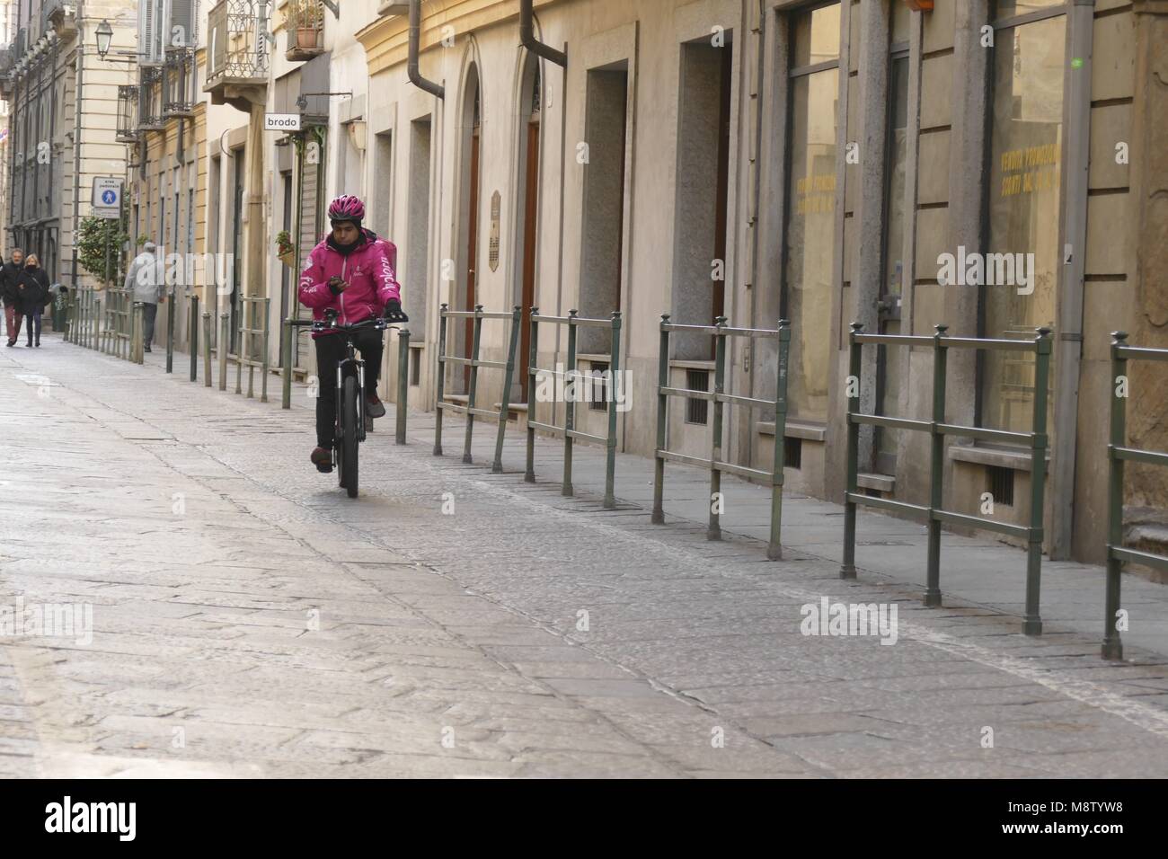 Foodora food delivery bike runner Turin Italy 18 January 2018 Stock ...