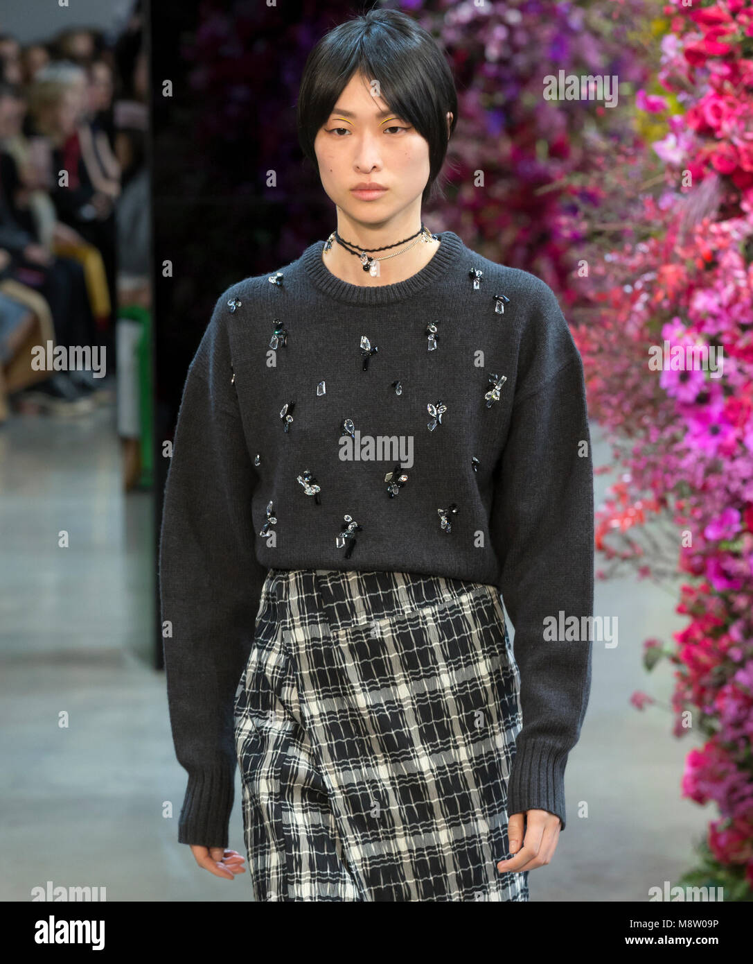 NEW YORK, NY - February 09, 2018: Chu Wong walks the runway at the ...