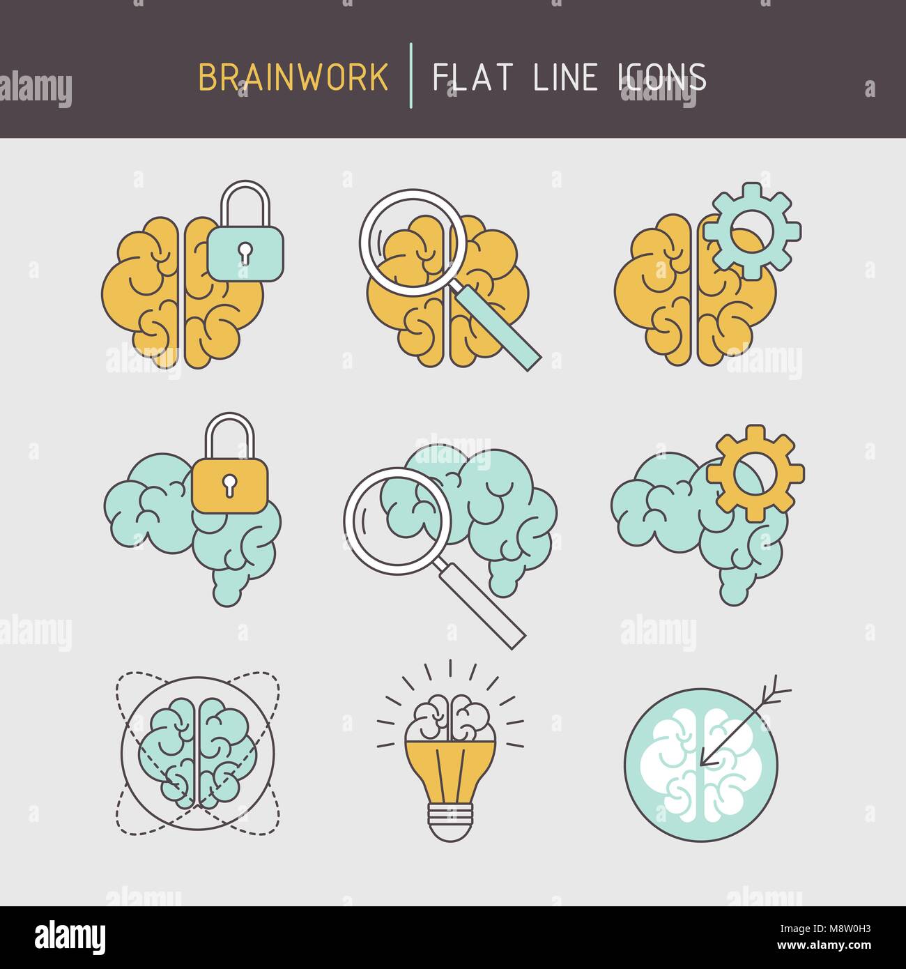 Flat line brainwork icons set Stock Vector Image & Art - Alamy
