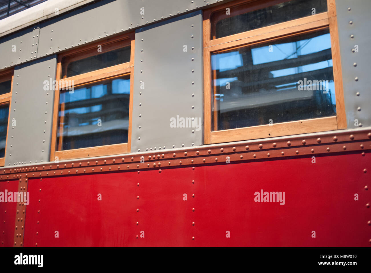 Windows of old train outside Stock Photo - Alamy