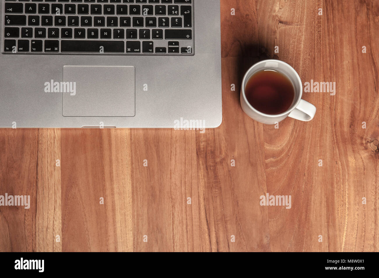 desk view in the office, computer and coffee, top view, copy space ...
