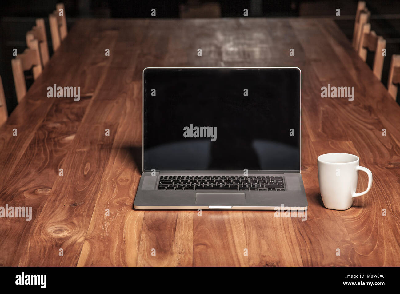 desk view in the office, computer and coffee, empty place Stock Photo ...
