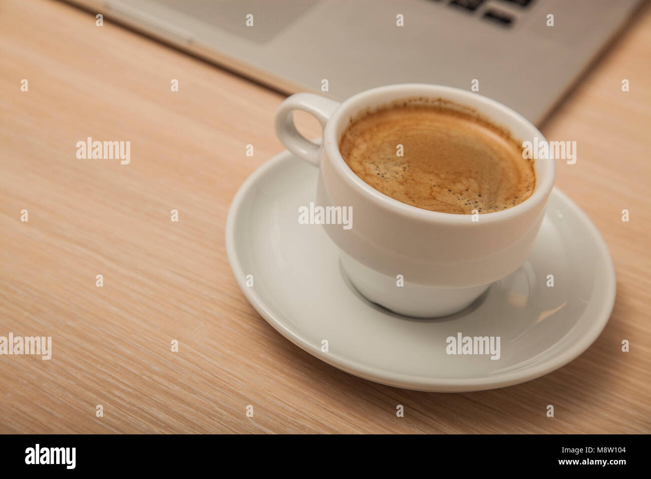 desk view in the office, computer and coffee, top view on the coffee ...