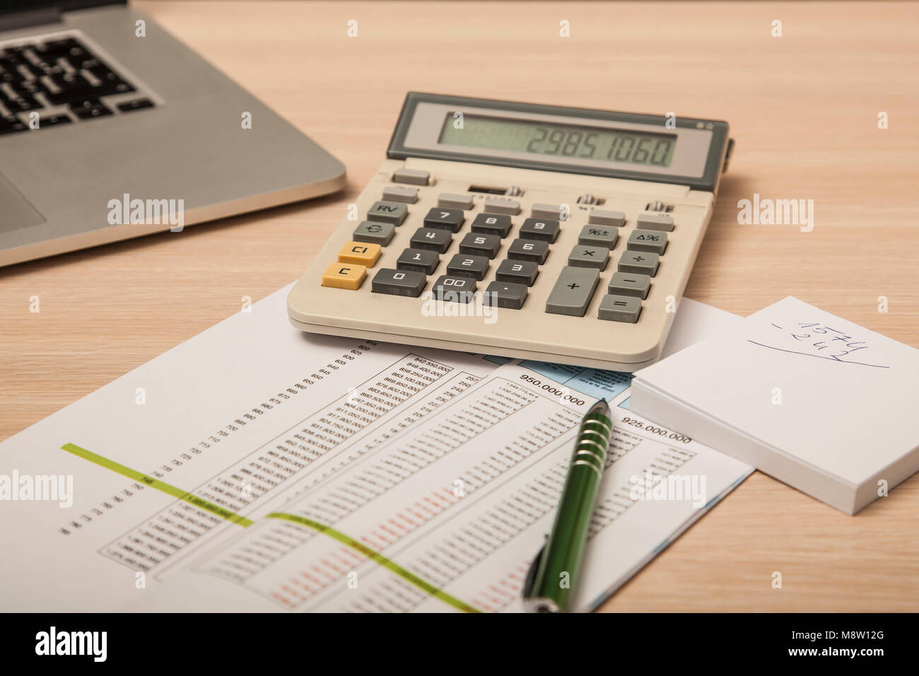 view of the office desk, calculations and notes, close up Stock Photo ...