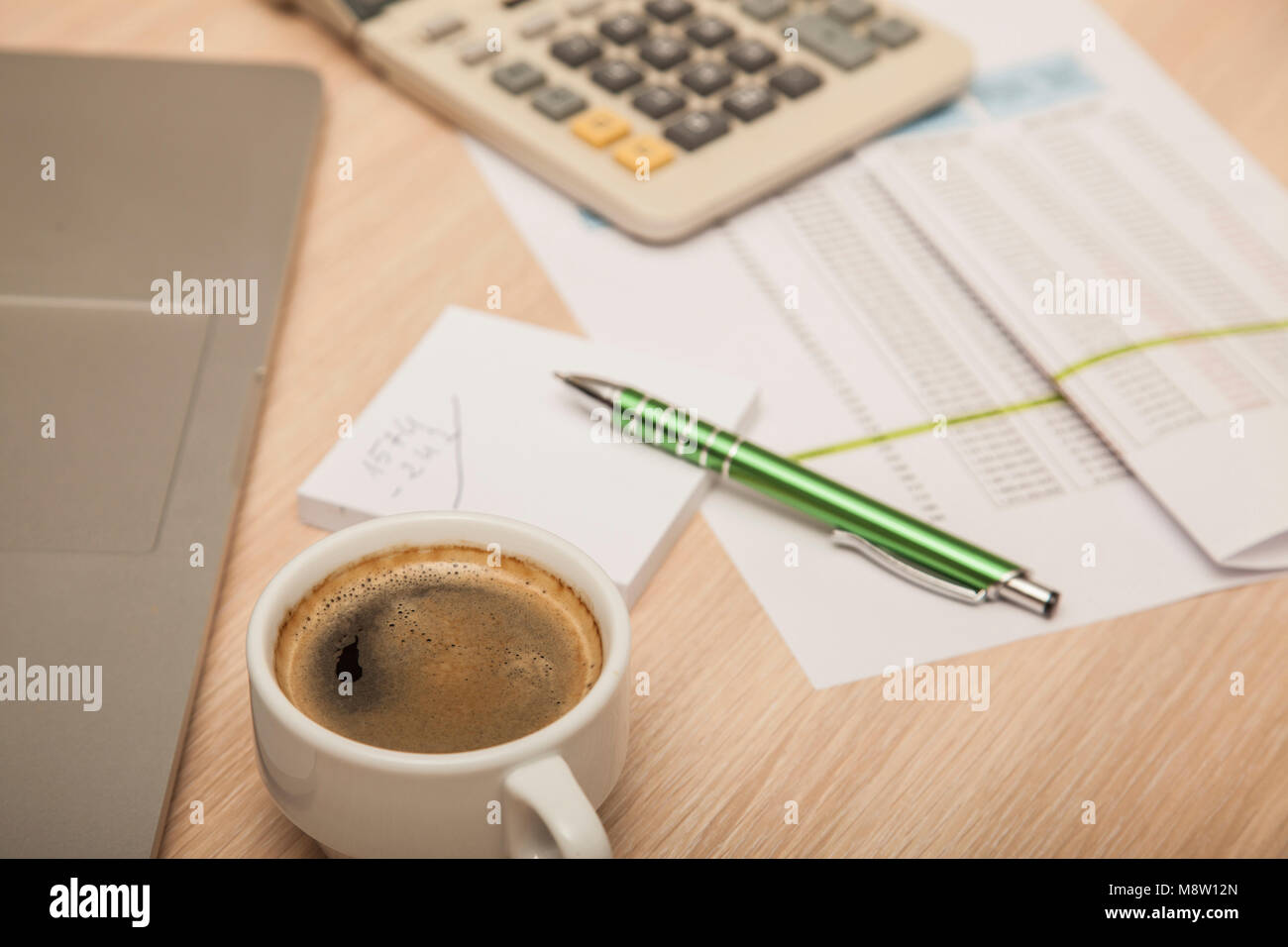 view of the office desk, calculations and notes Stock Photo - Alamy