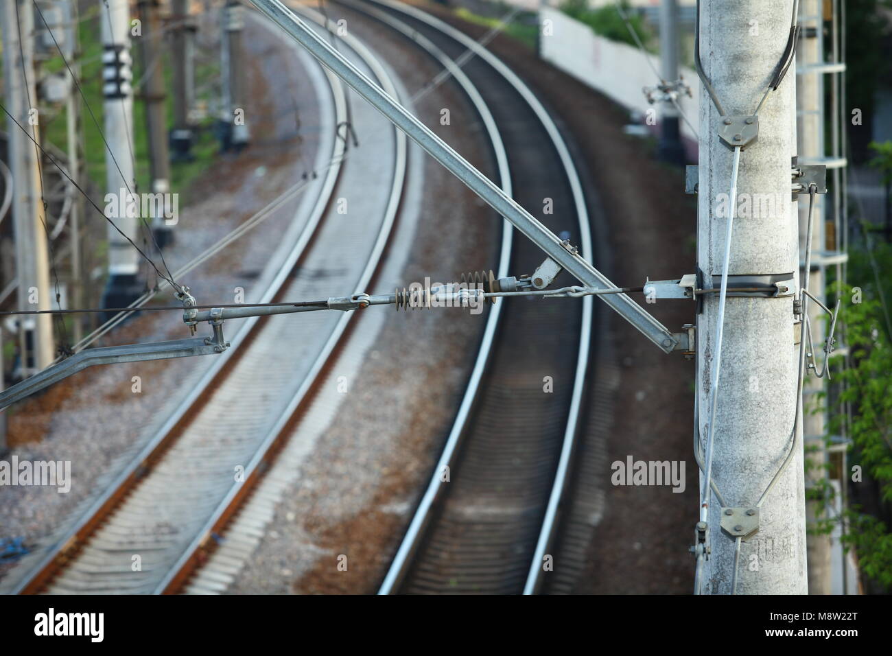 Train catenary and power line cables Stock Photo - Alamy