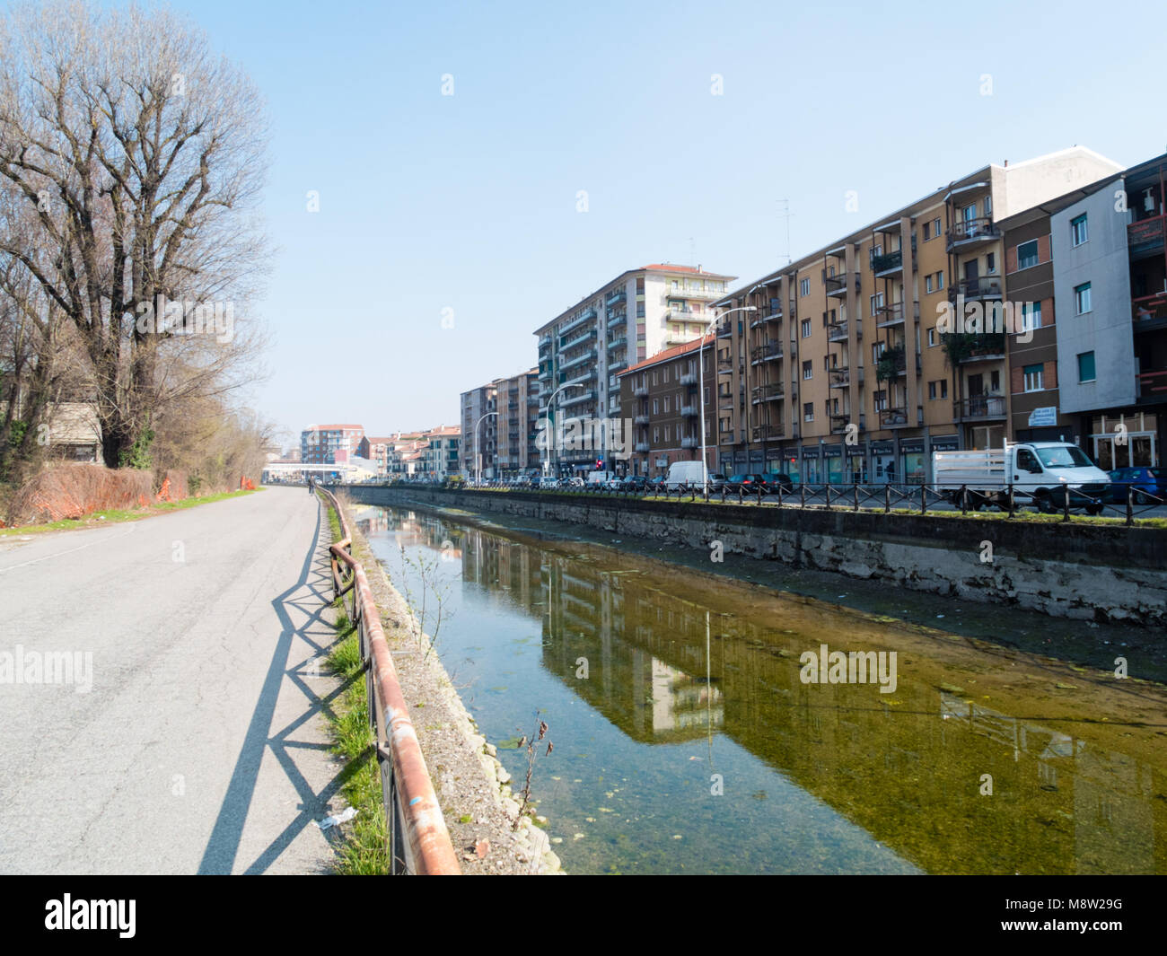 MILAN-ITALY-03 12 2014, Navigli area water canal passes through the ...