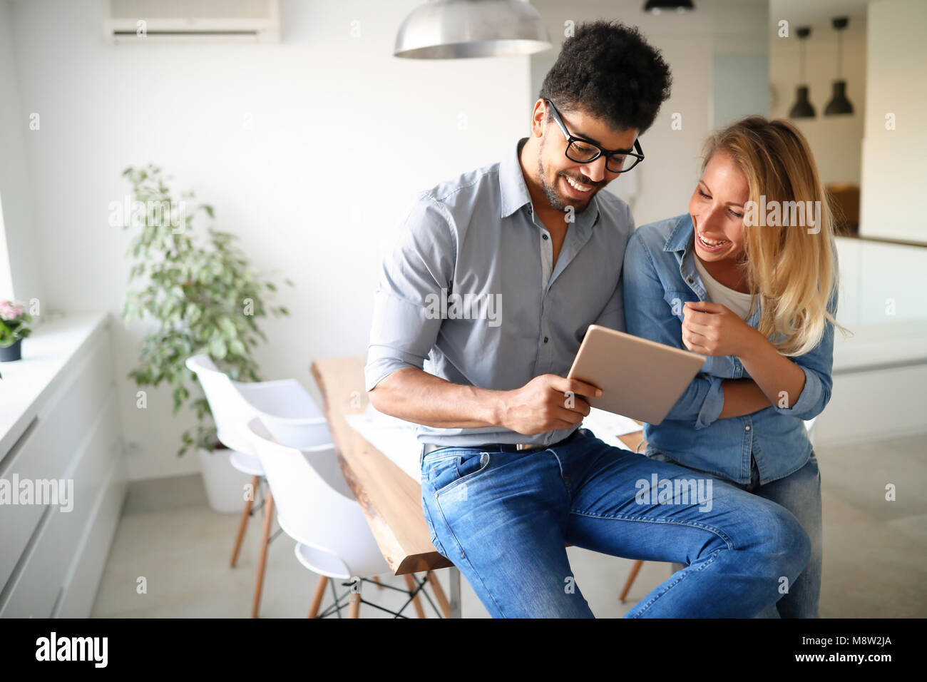 Business people working in office on desktop computer Stock Photo - Alamy