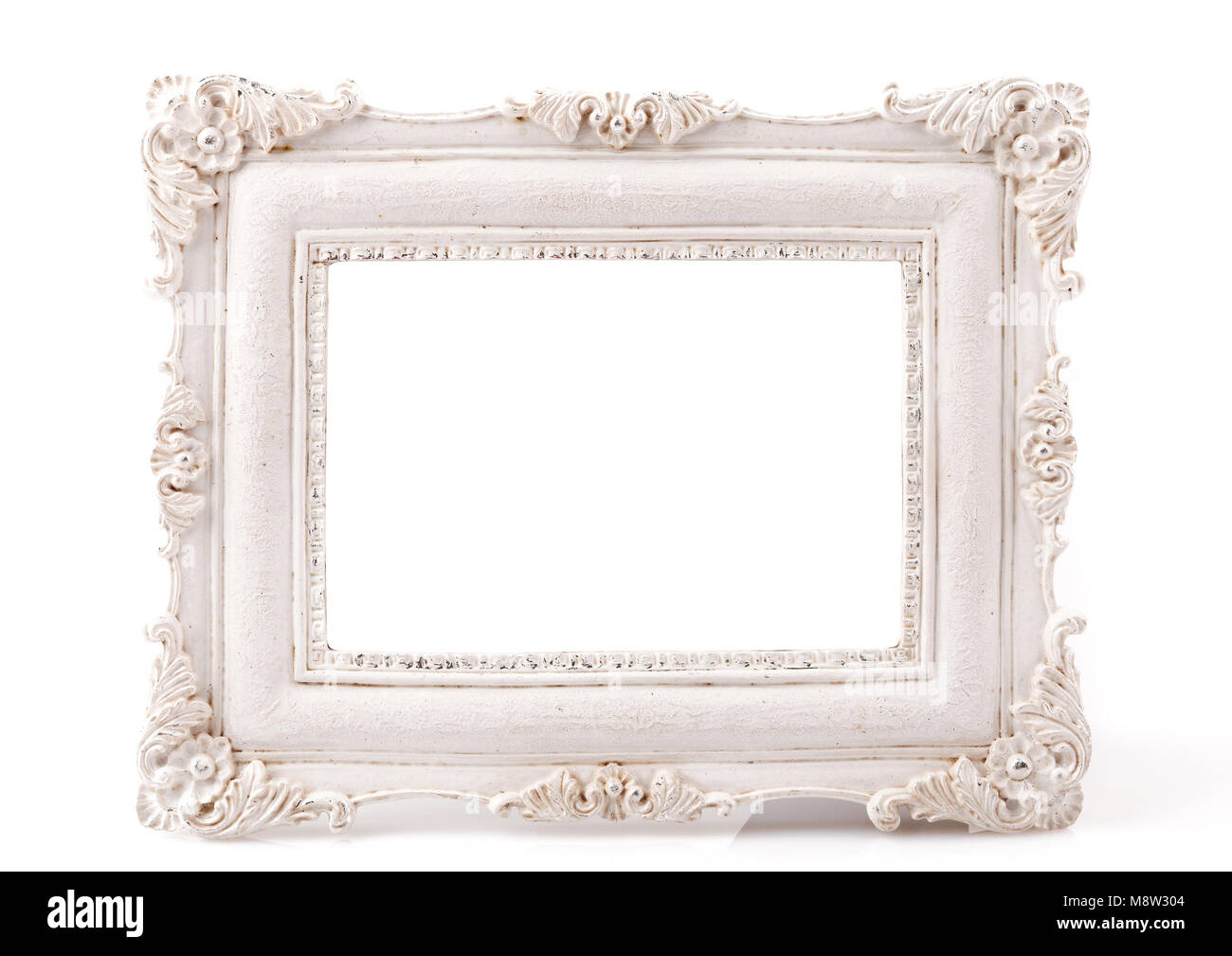 Empty white vintage frame isolated on white background Stock Photo - Alamy