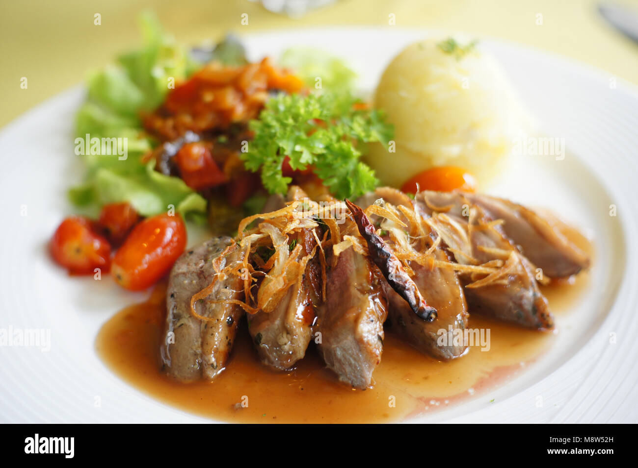 Duck Roast & Mash Potato Stock Photo - Alamy