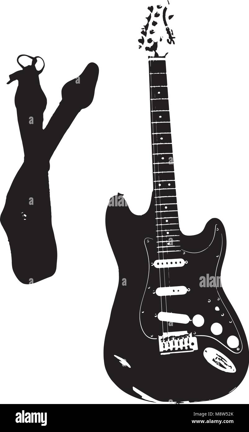 Vector Image Of Electric Guitar Telecaster And Guitar Strap Black And White Stock Vector