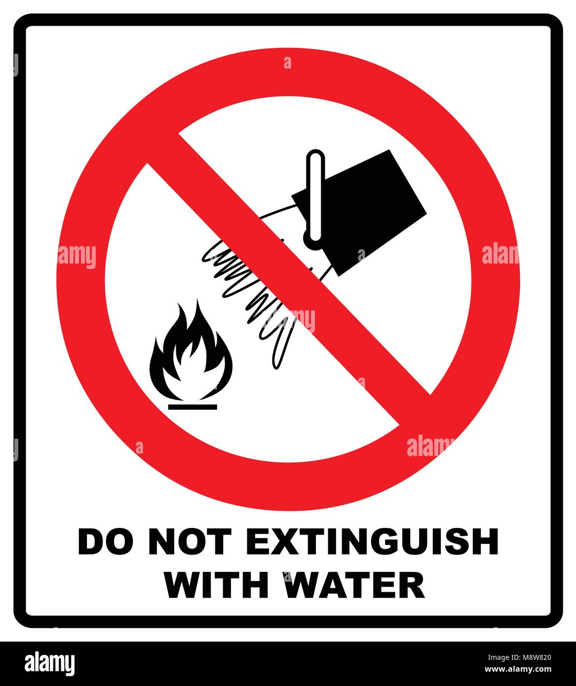 Do not extinguish with water, prohibition sign, vector illustration ...