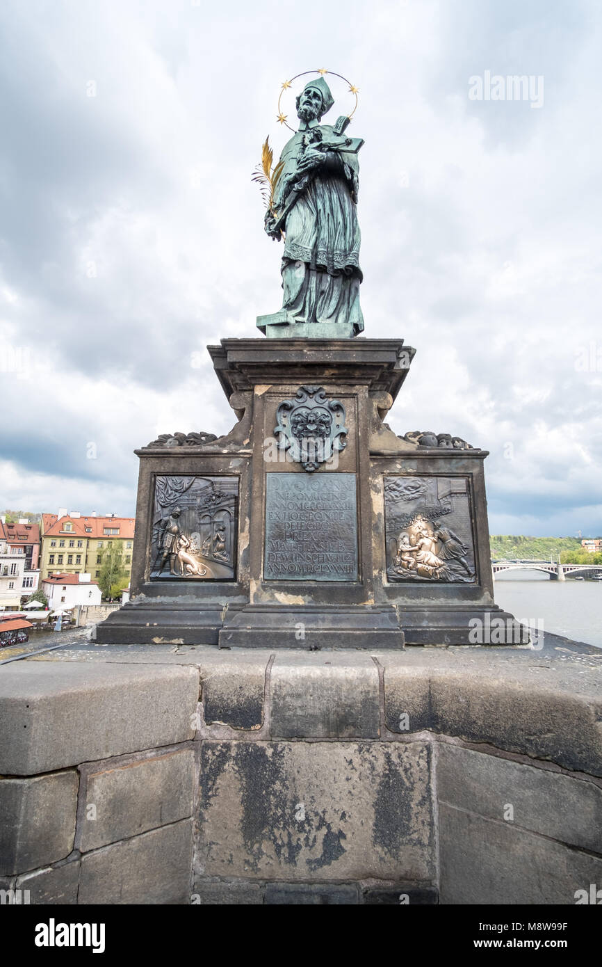 St John Of Nepomuk Statue, at Charles Bridge in Prague, Czech Republic ...
