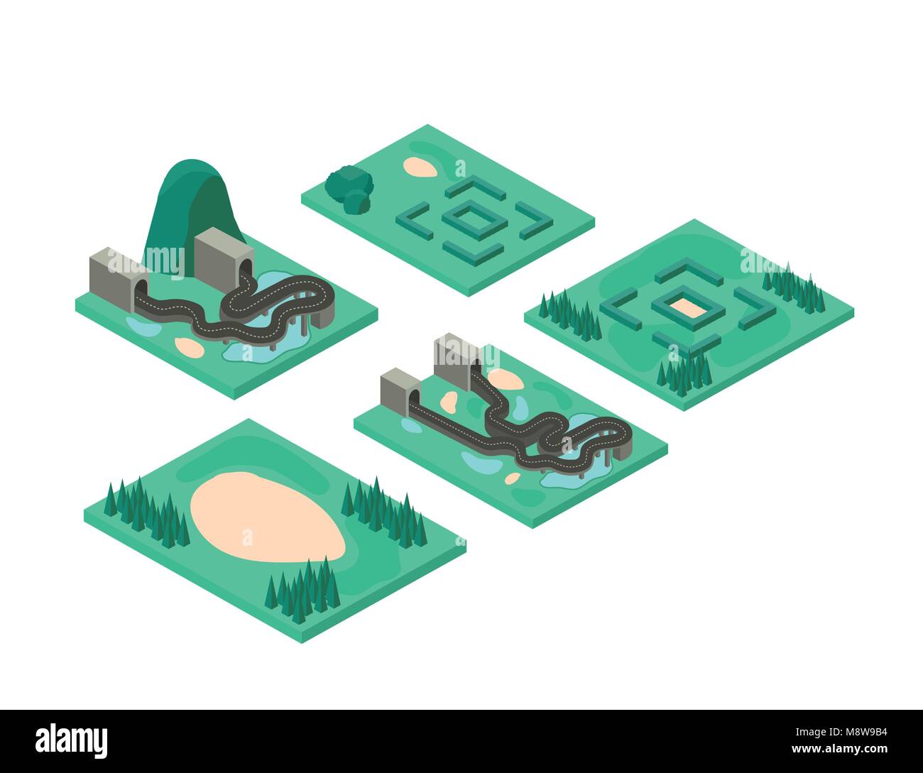 mini forest scene with road and tunnel isometric icons Stock Vector ...