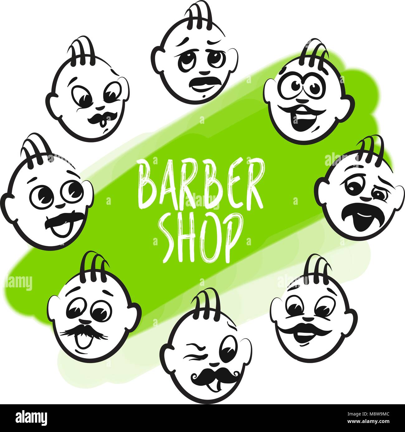 Set of barber shop faces. Emotional business icons for digital ...