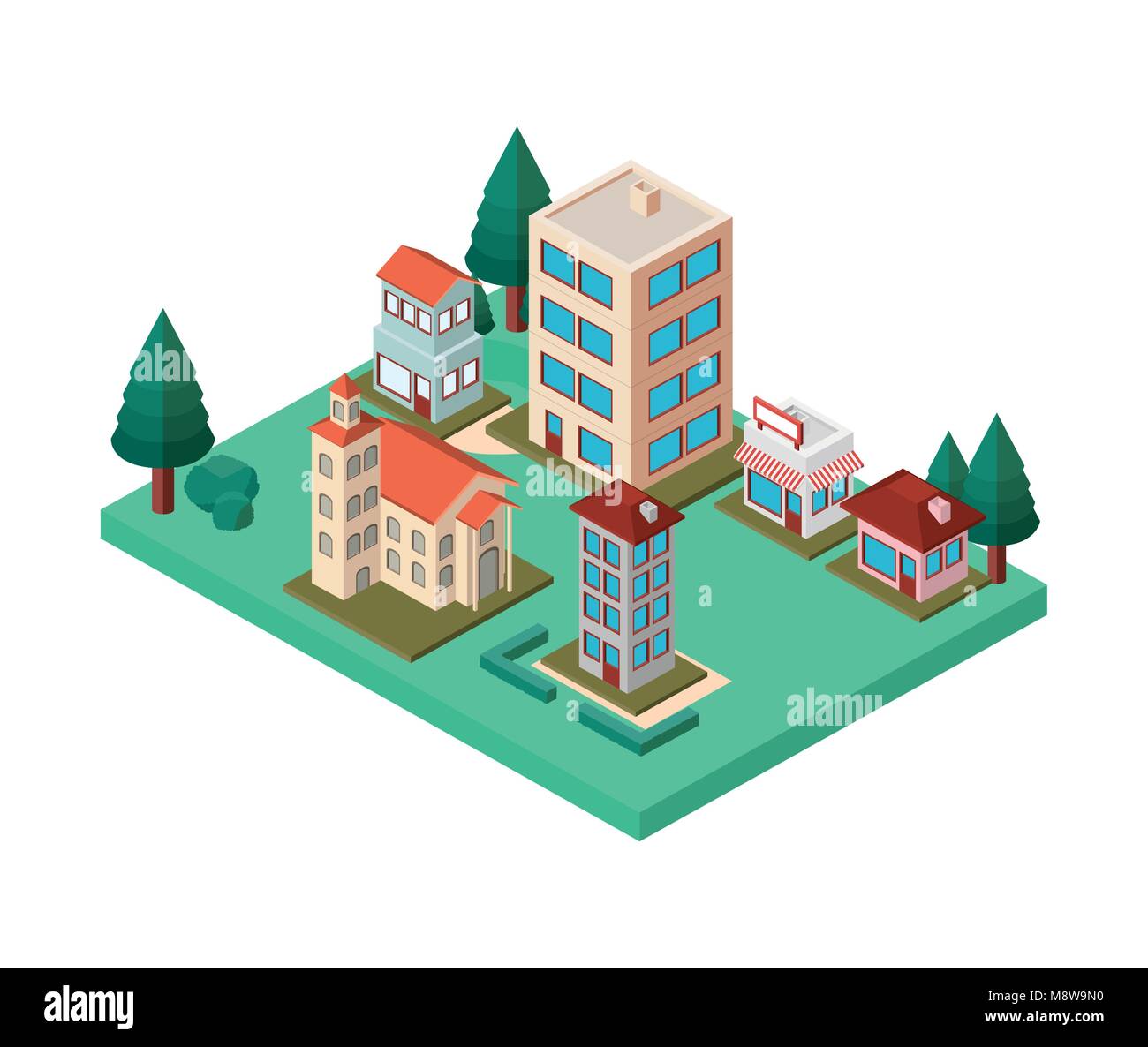 mini trees and buildings neighborhood isometric Stock Vector Image ...