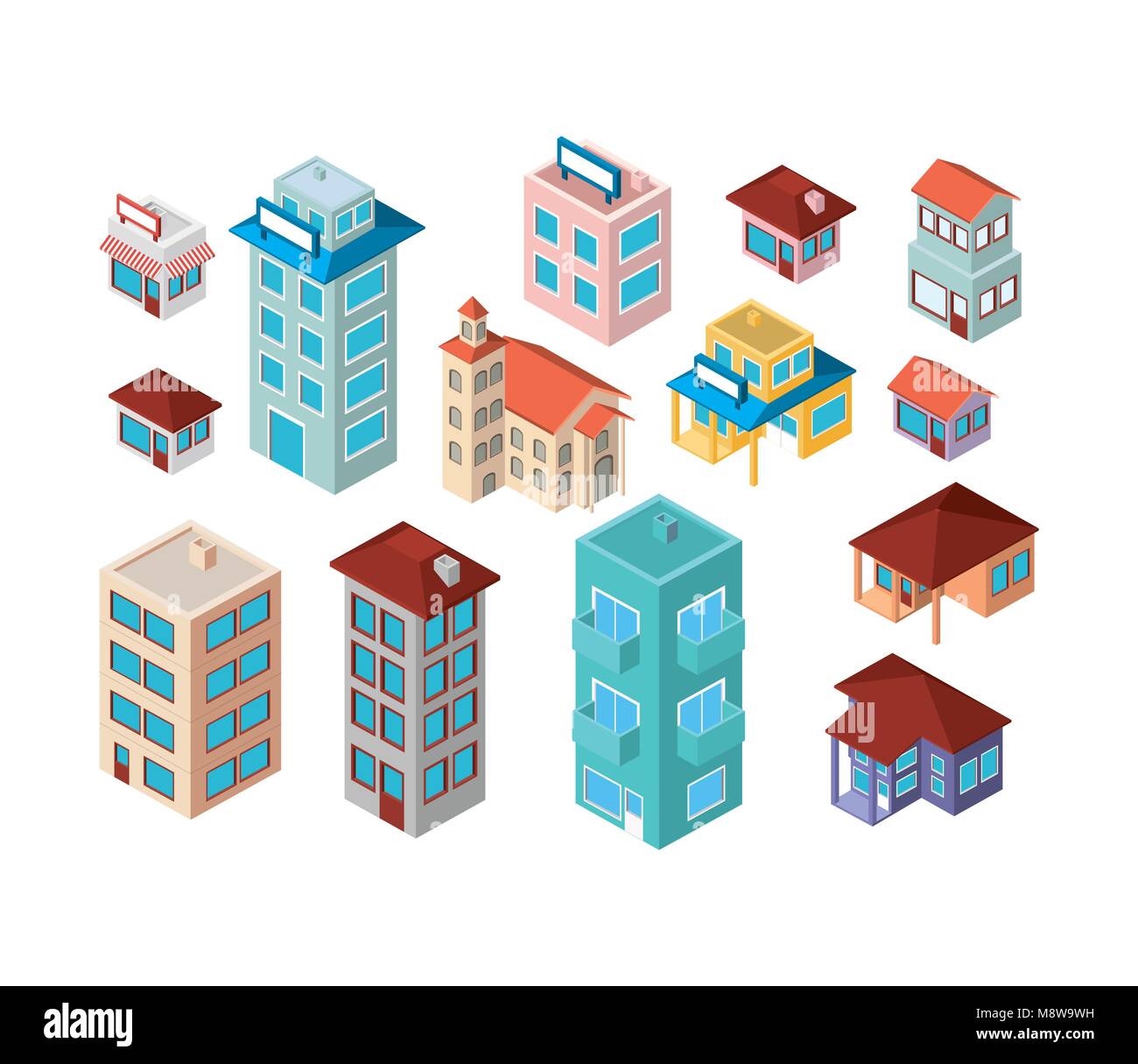 mini set buildings isometric icons Stock Vector Image & Art - Alamy
