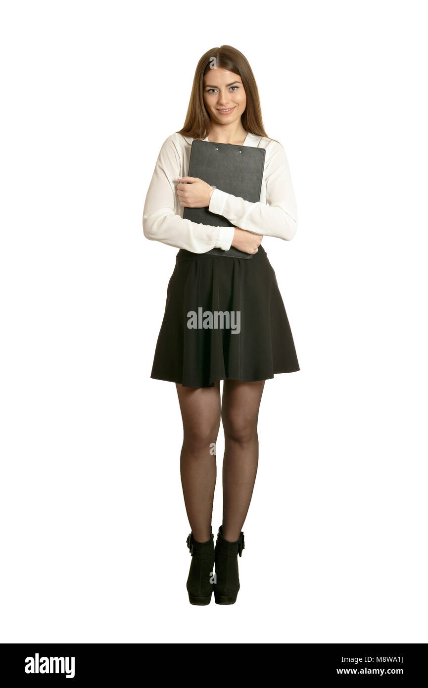 Beautiful woman with clipboard Stock Photo - Alamy