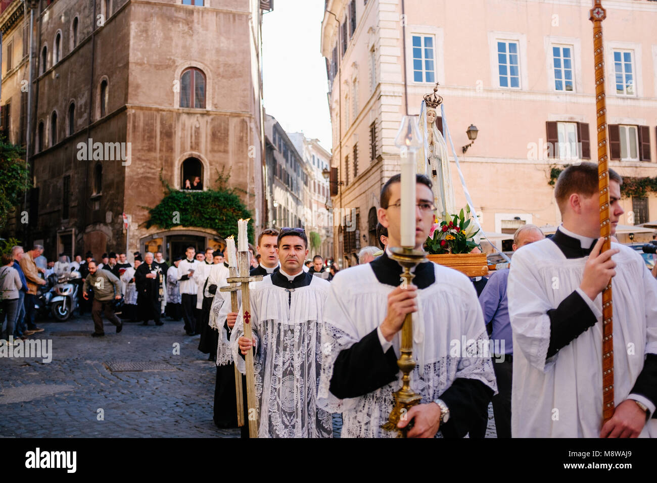 ROME-ITALY-24 10 2015, religious procession through the streets of Rome ...