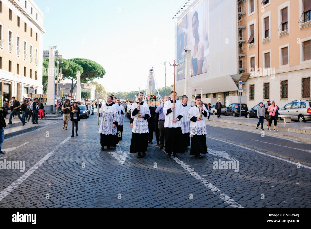ROME-ITALY-24 10 2015, religious procession through the streets of Rome ...
