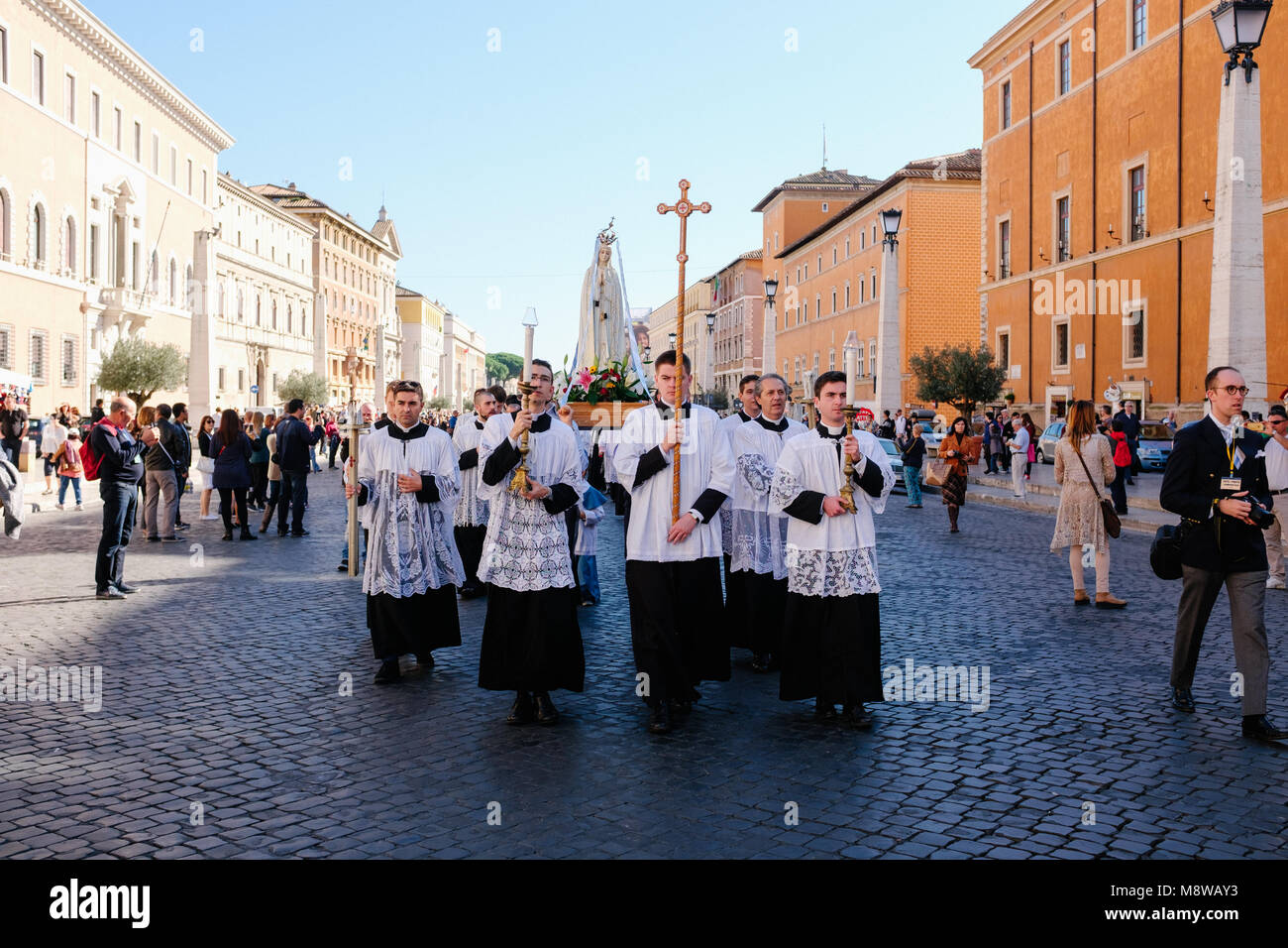 ROME-ITALY-24 10 2015, religious procession through the streets of Rome ...
