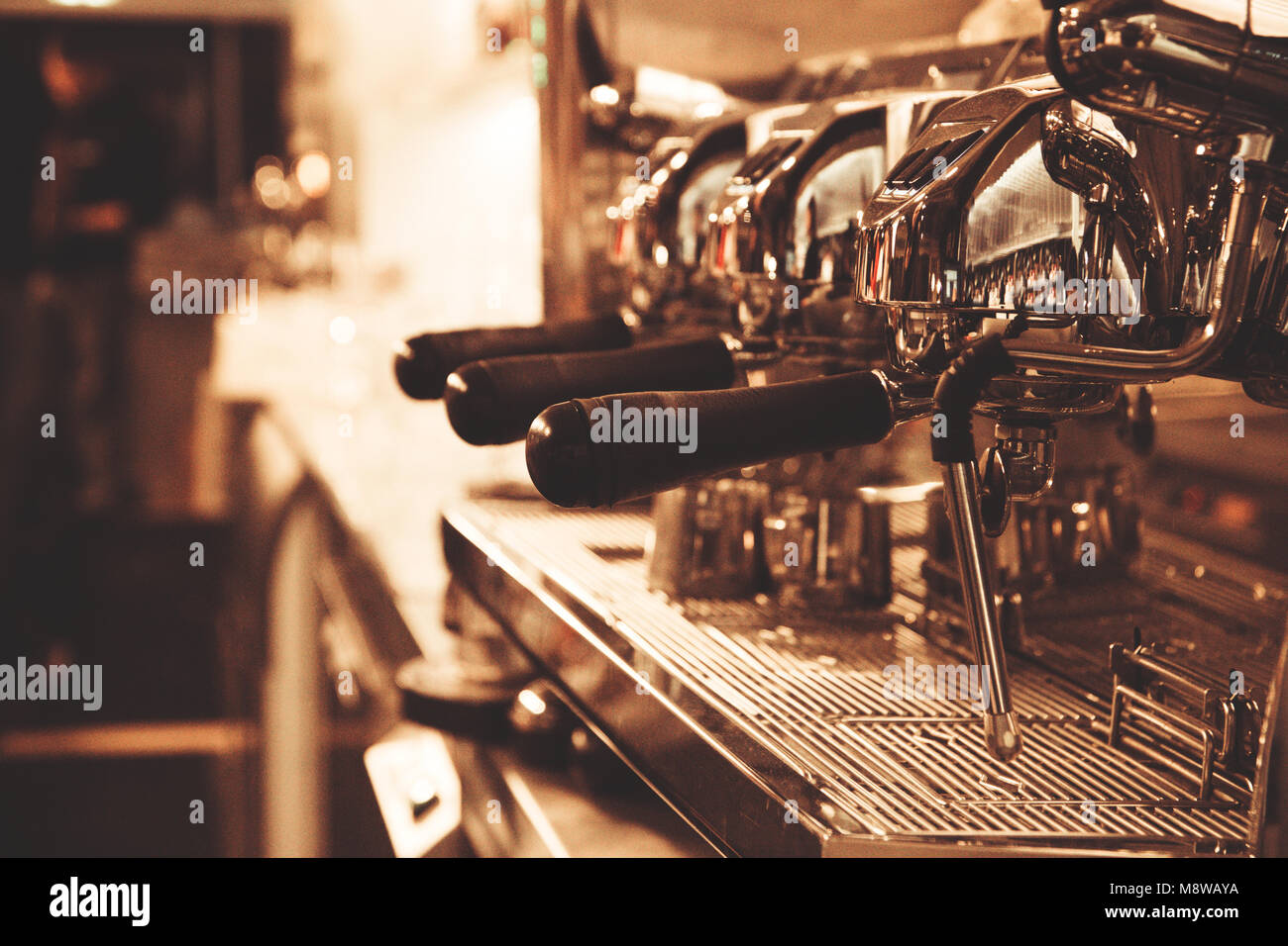 professional coffee machine in a bar close up Stock Photo - Alamy