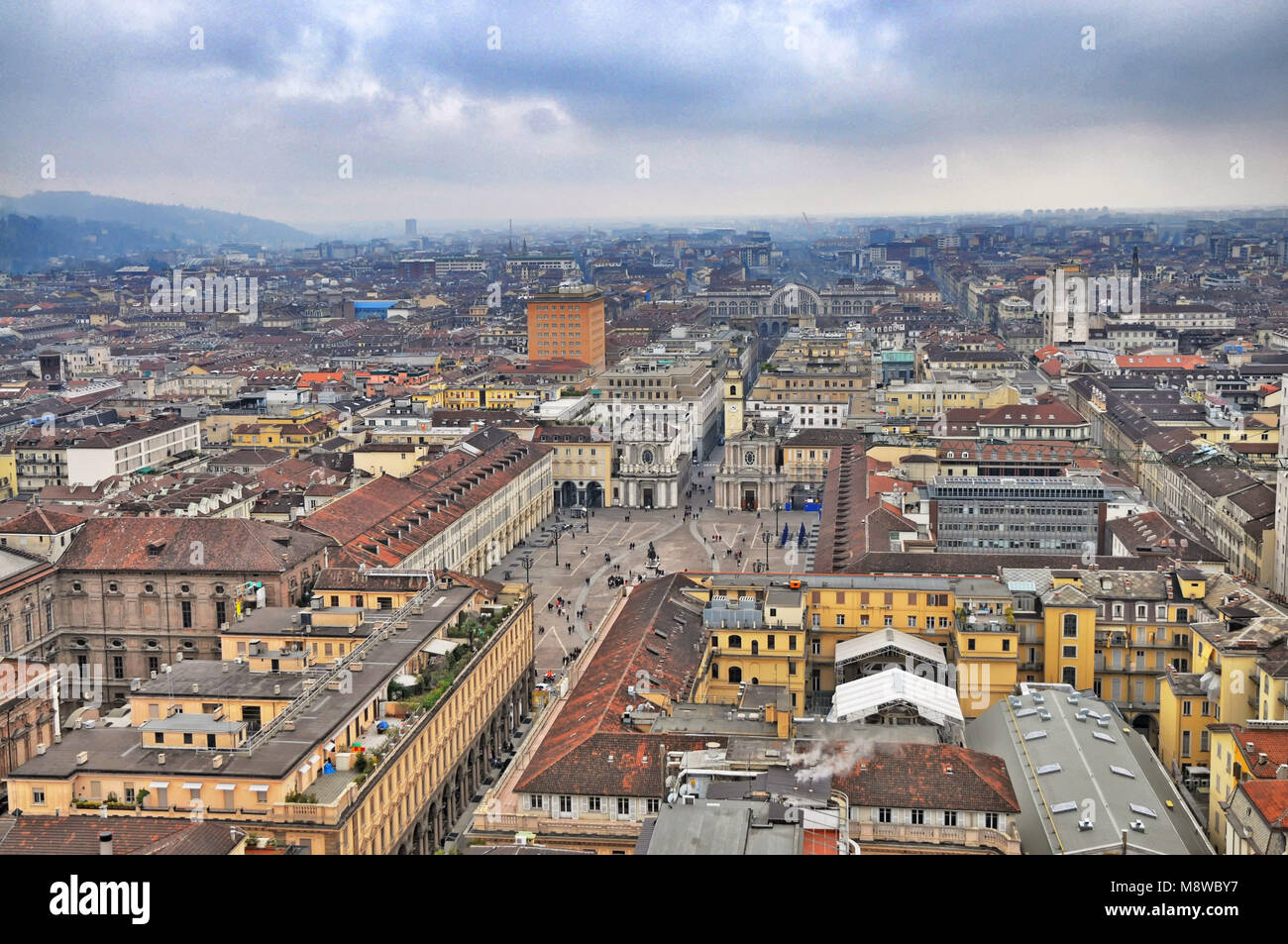 Aerial drone view of the city downtown San Carlo square and surrounding ...