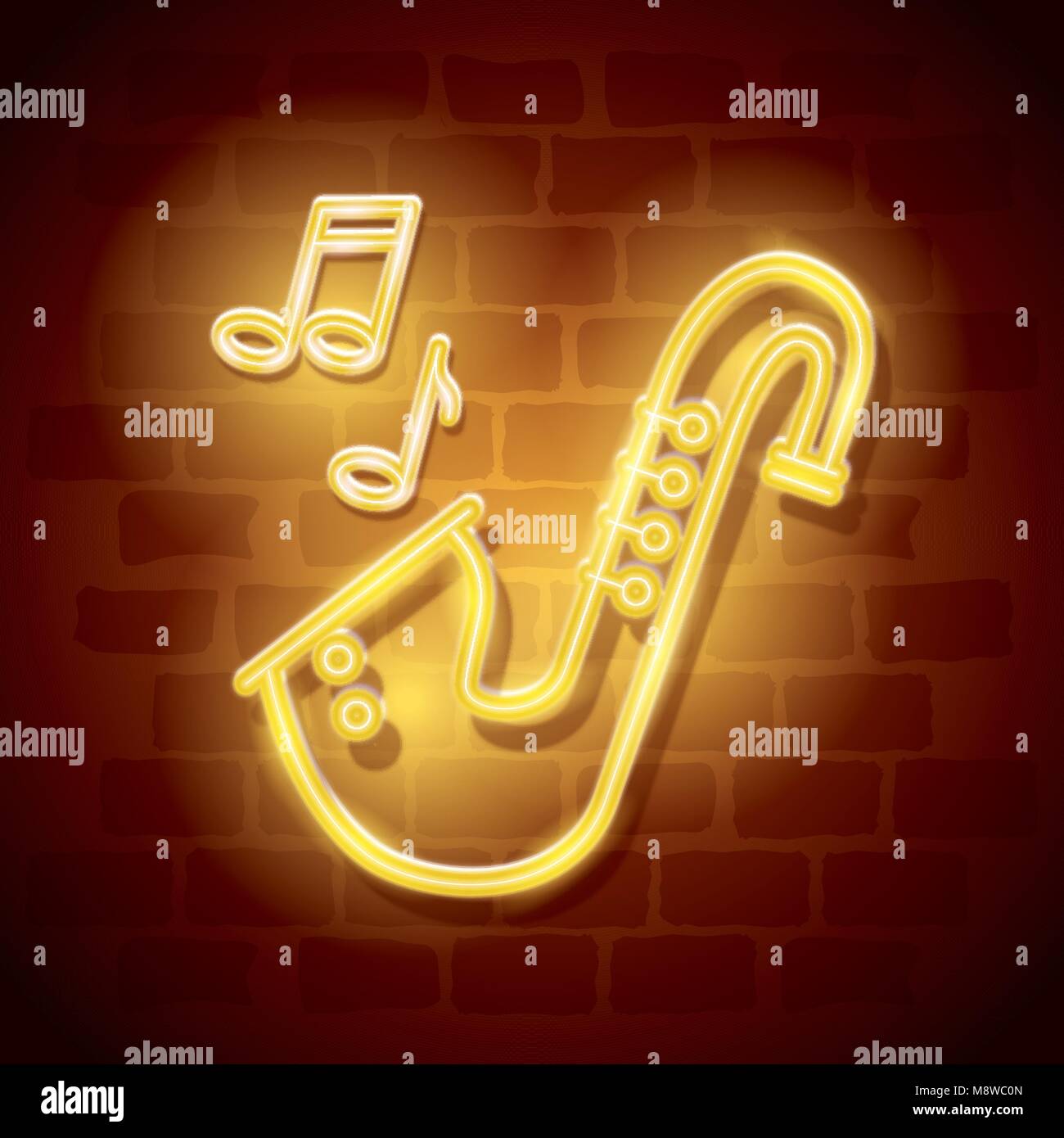 saxophone instrument neon label vector illustration design Stock Vector ...