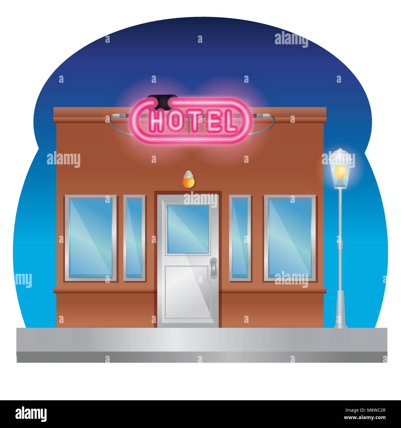 hotel building facade with neon label Stock Vector Image & Art - Alamy