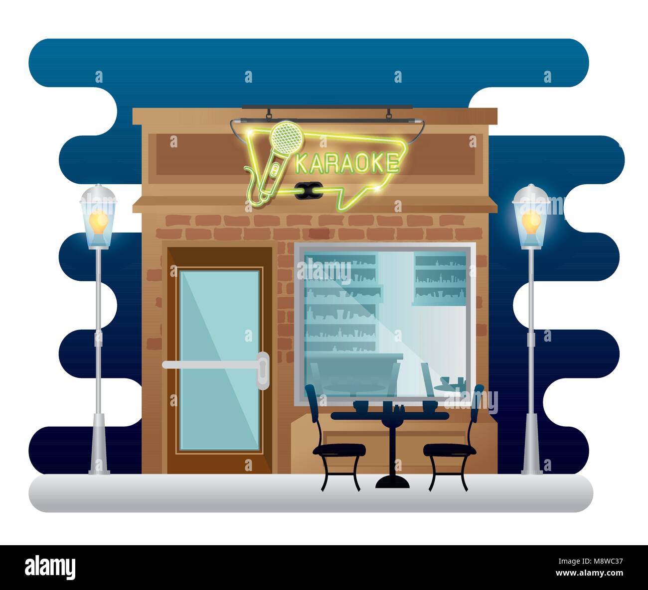 bar karaoke building facade with neon label Stock Vector Image & Art ...