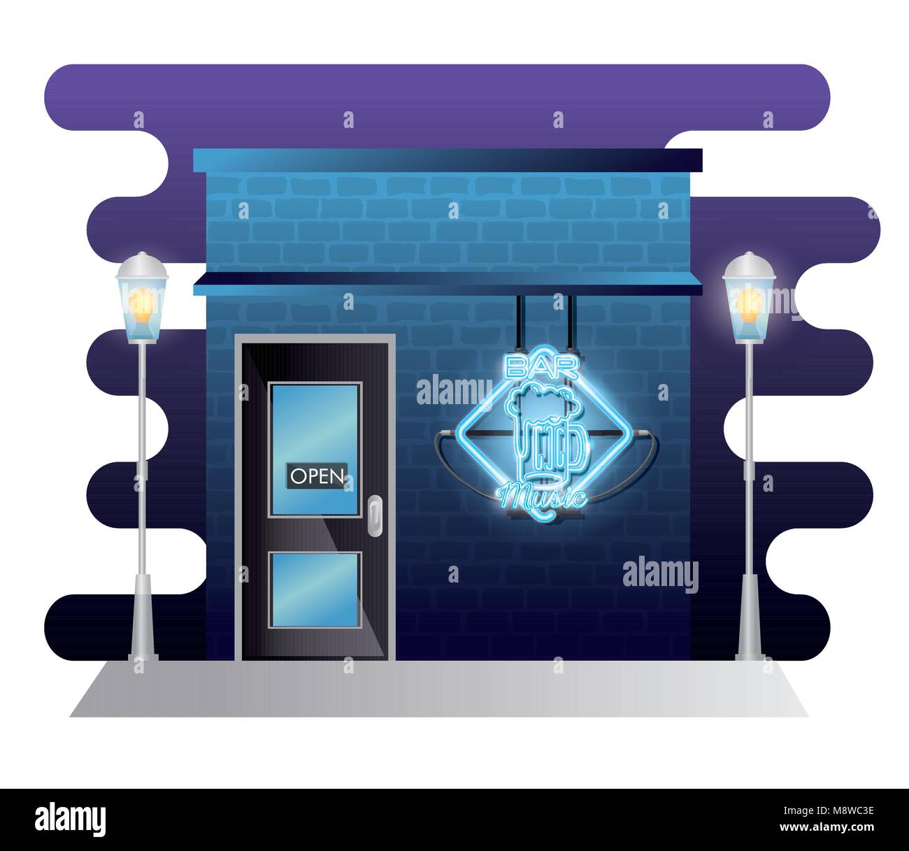 bar building facade with neon label Stock Vector Image & Art - Alamy