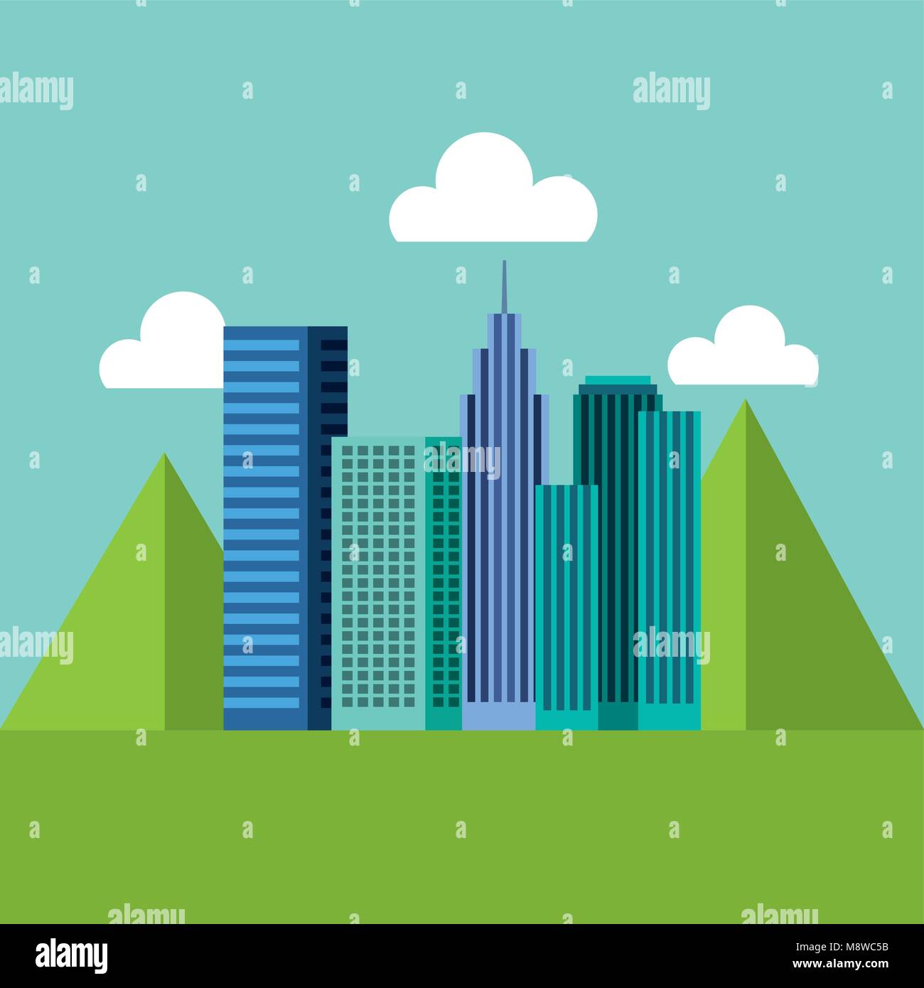 panorama buildings urban with mountains natural Stock Vector Image ...