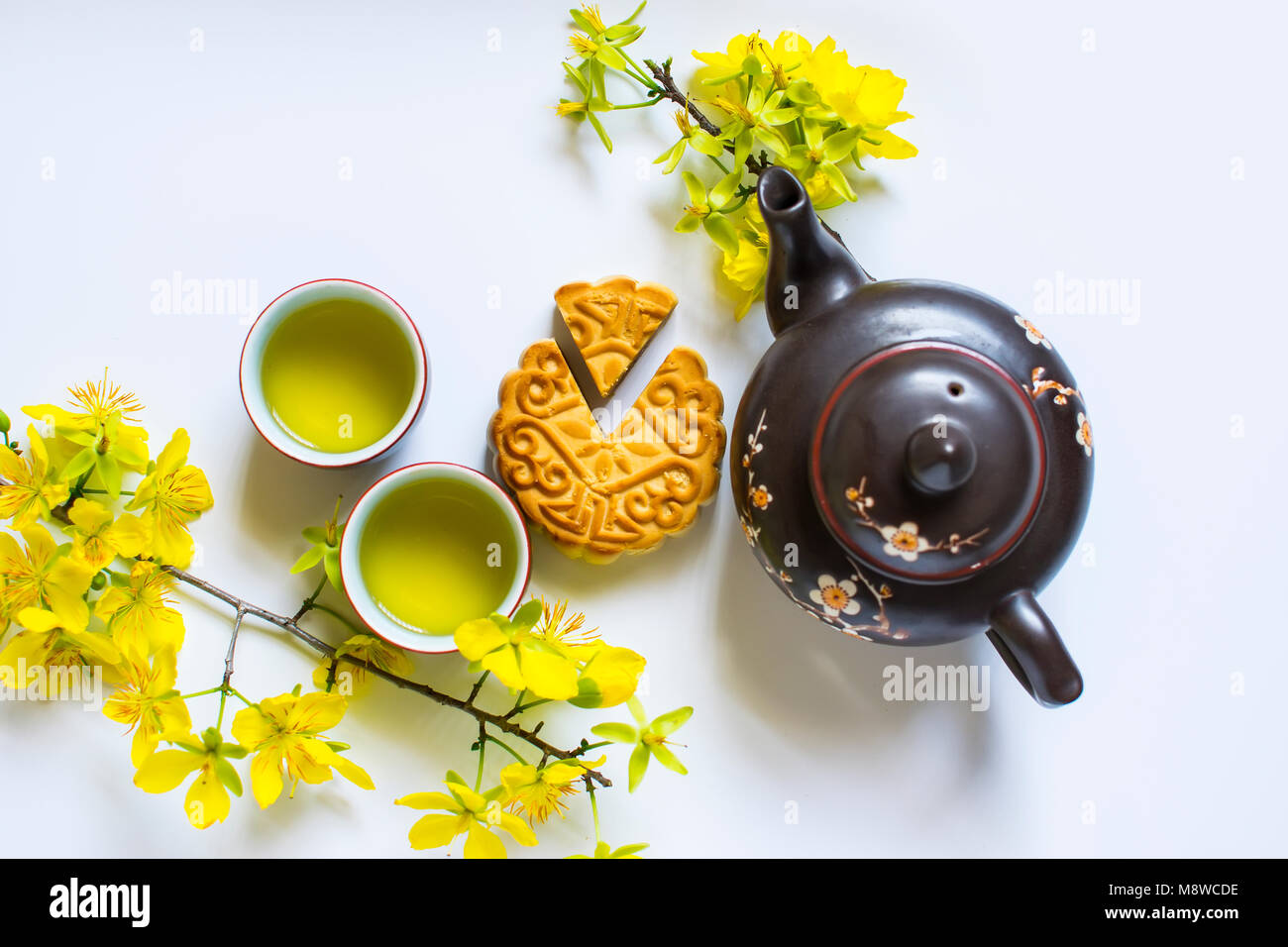Mooncake and tea, food and drink for Chinese mid autumn festival ...