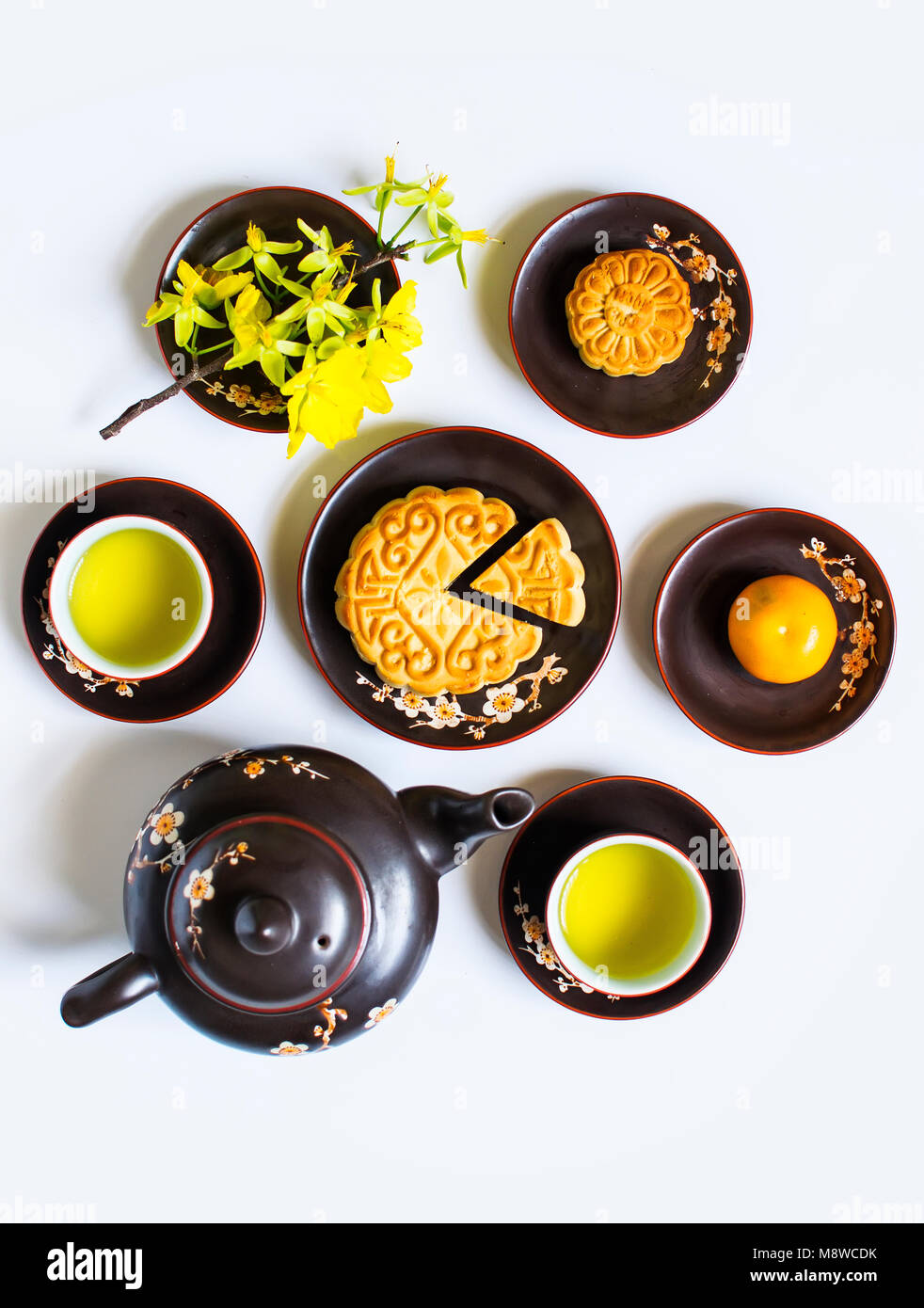 Mooncake and tea, food and drink for Chinese mid autumn festival ...