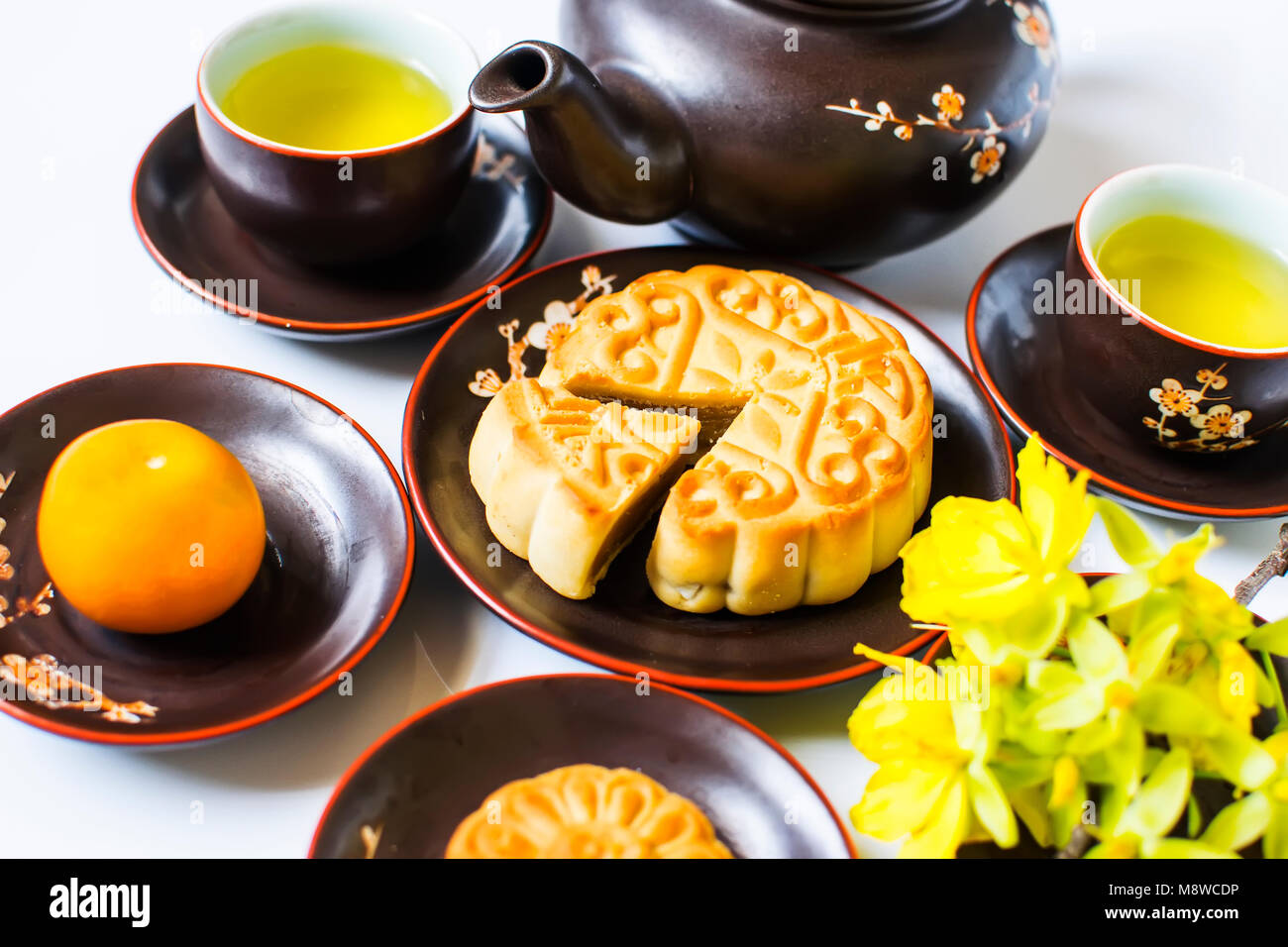 Mooncake and tea, food and drink for Chinese mid autumn festival ...