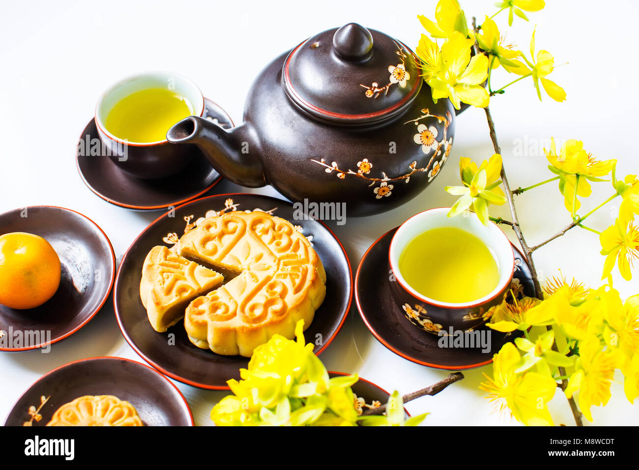 Mooncake and tea, food and drink for Chinese mid autumn festival ...