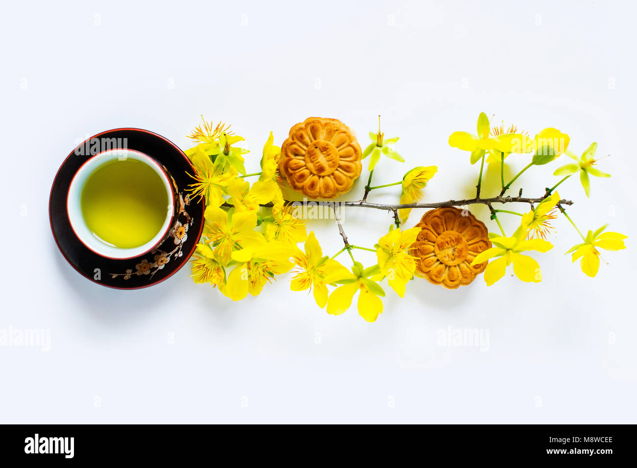 Mooncake and tea, food and drink for Chinese mid autumn festival ...