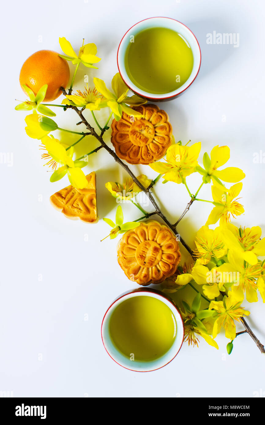 Mooncake and tea, food and drink for Chinese mid autumn festival ...