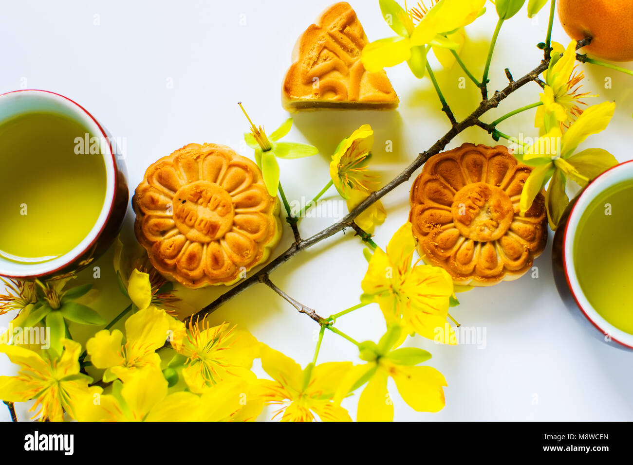 Mooncake and tea, food and drink for Chinese mid autumn festival ...