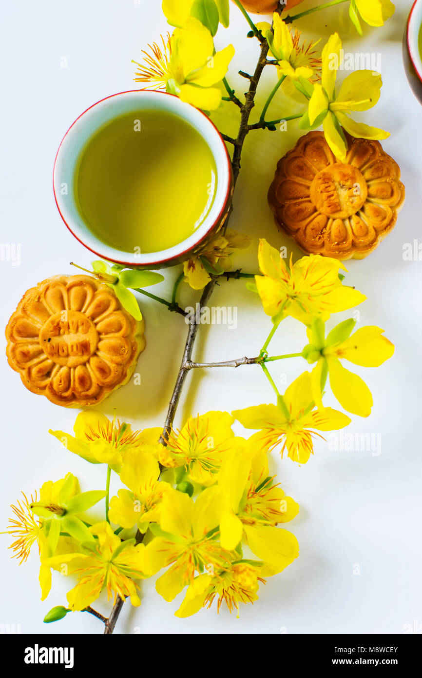Mooncake and tea, food and drink for Chinese mid autumn festival ...