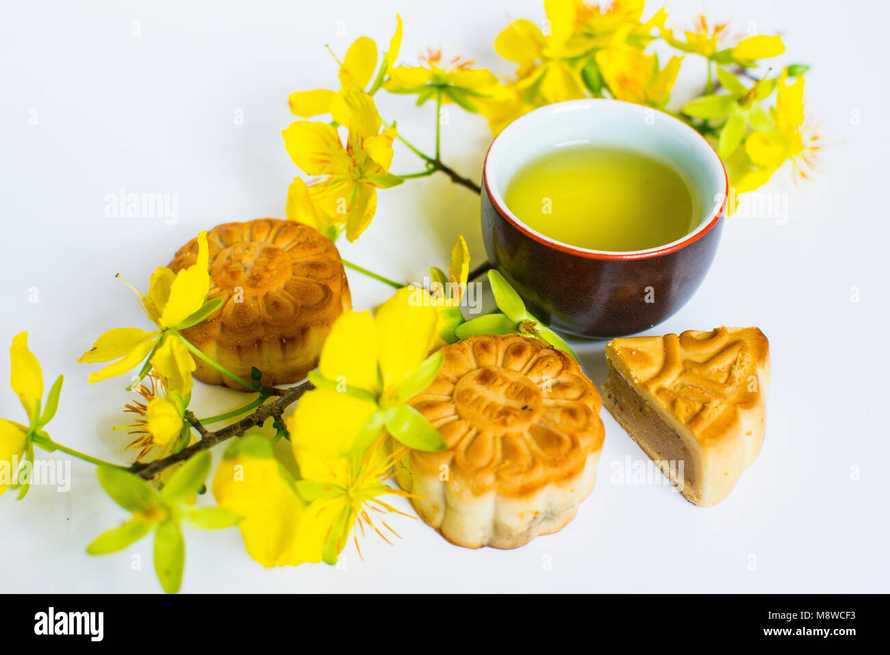 Mooncake and tea, food and drink for Chinese mid autumn festival ...