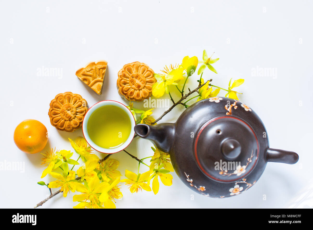Mooncake and tea, food and drink for Chinese mid autumn festival ...