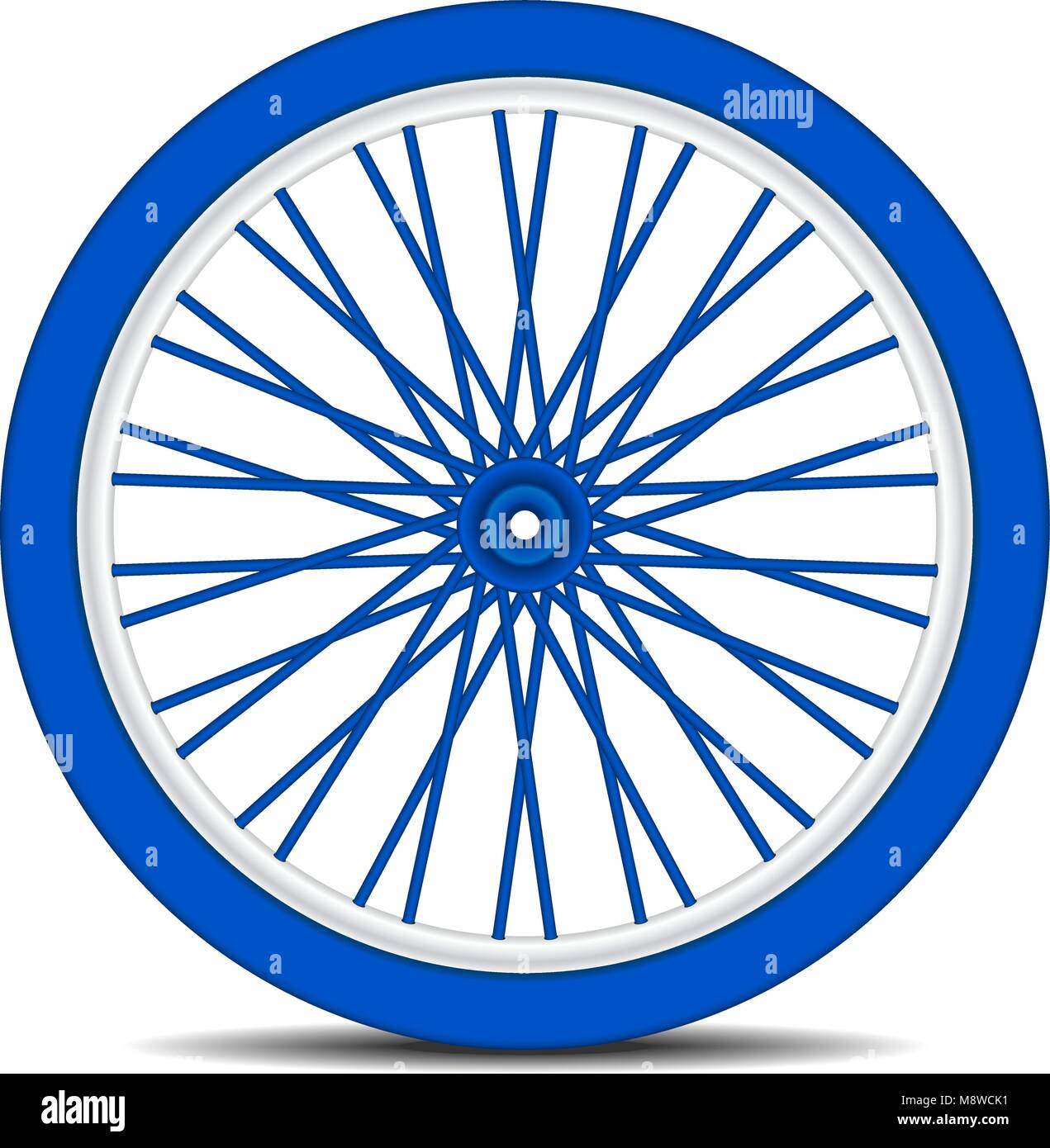 Bicycle wheel in blue design with shadow on white background Stock ...