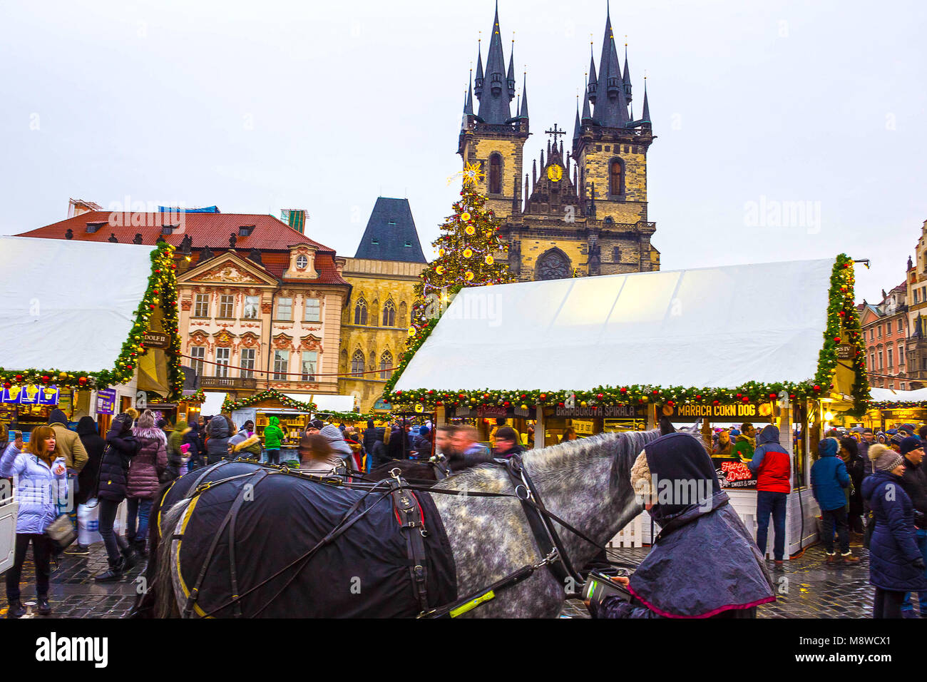 Prague, Czech Republic - December 31, 2017: Christmas tree and fairy ...
