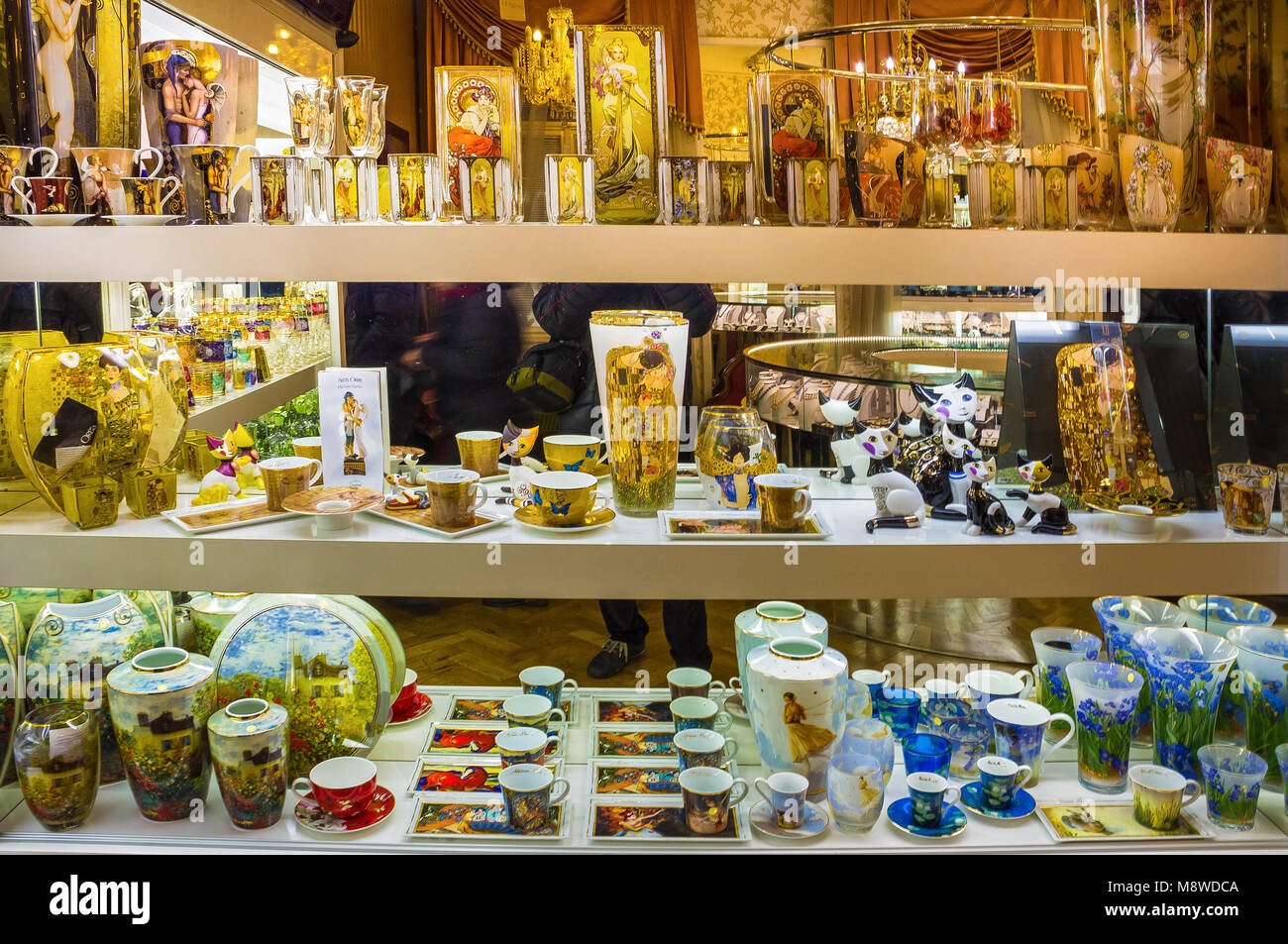 Prague, Czech Republic - December 31, 2017: Wine glasses of Bohemian ...